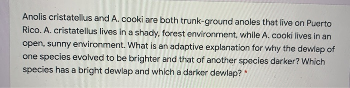 Solved Anolis cristatellus and A. cooki are both | Chegg.com