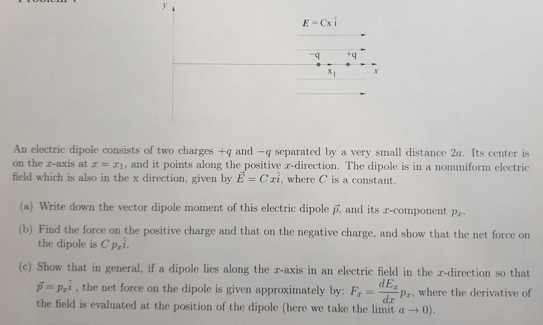 Solved у E = Cx î - + X1 х An electric dipole consists of | Chegg.com