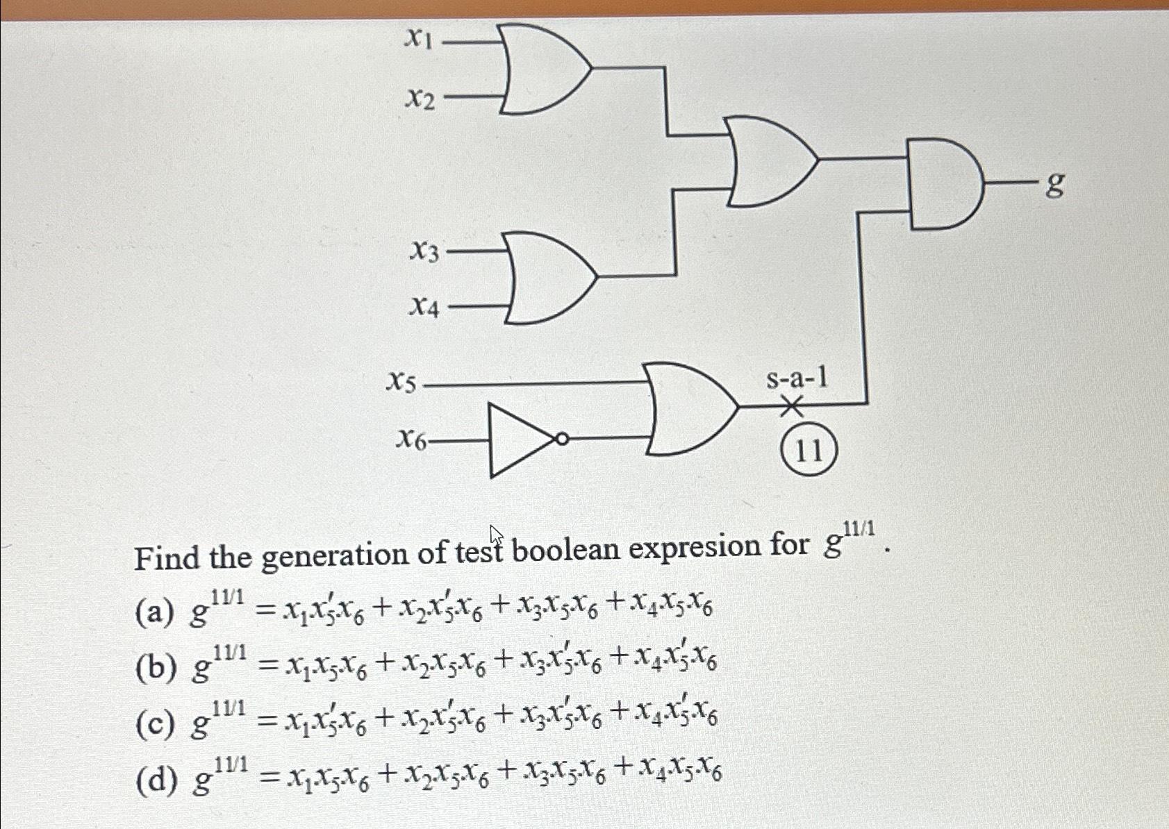 Solved Find the generation of test boolean expresion for | Chegg.com