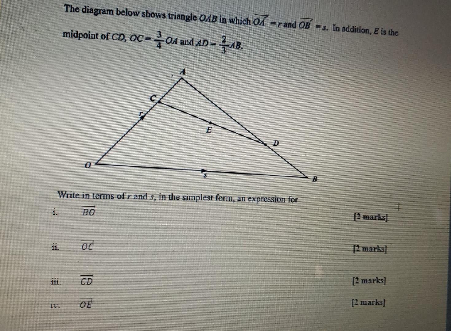 Solved The diagram below shows triangle OAB in which OÁ - | Chegg.com
