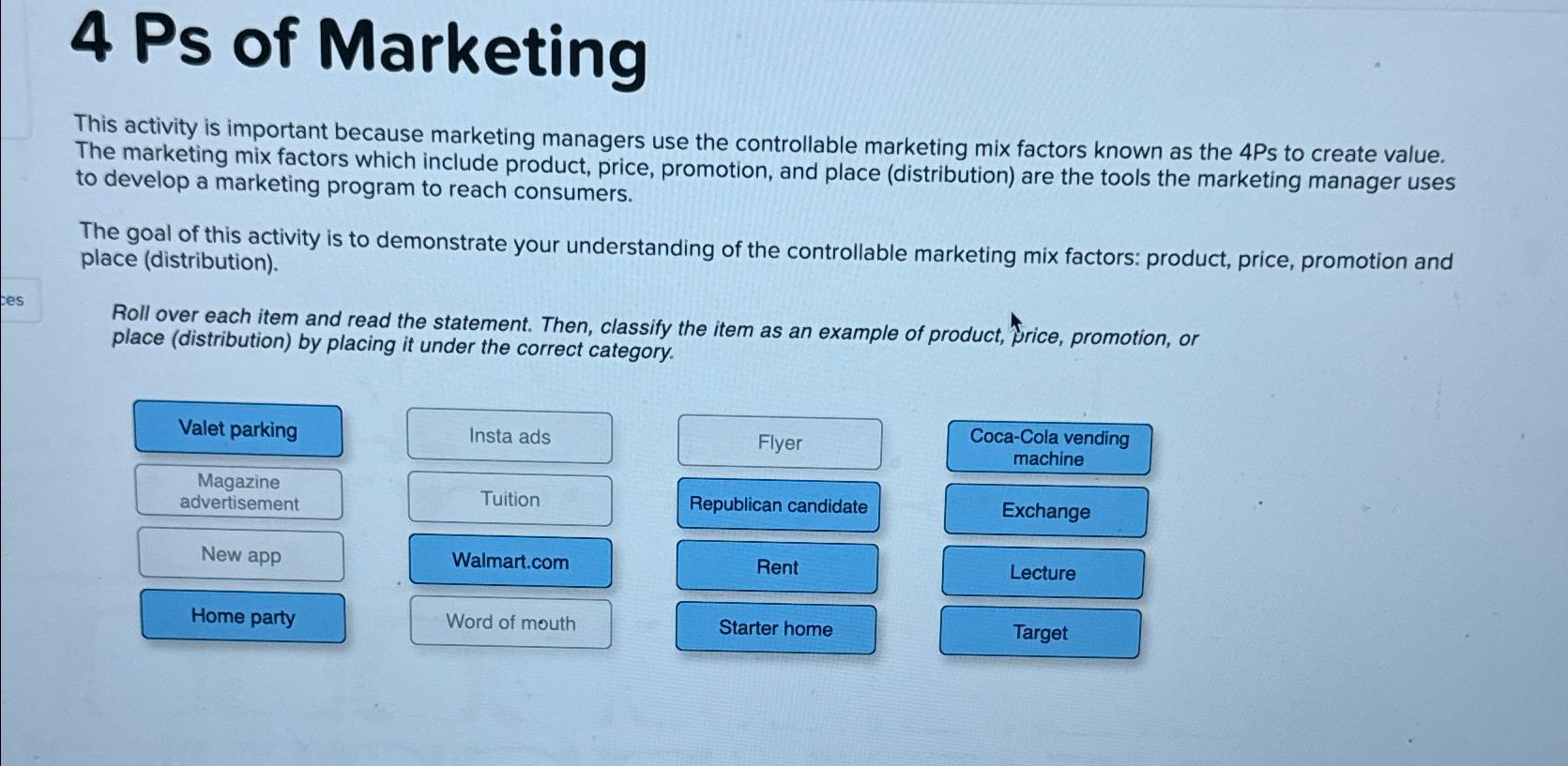 Solved 4 ﻿Ps of MarketingThis activity is important because | Chegg.com
