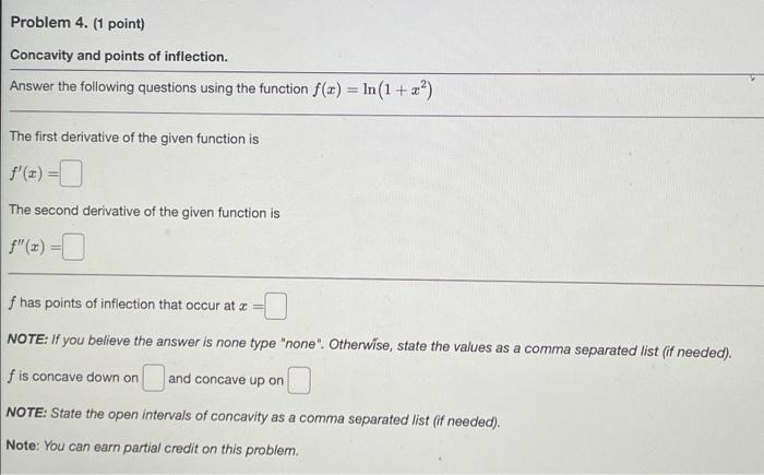 Solved Problem 4. (1 point) Concavity and points of | Chegg.com
