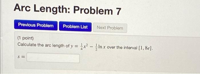 Solved Arc Length: Problem 5 Previous Problem Problem List | Chegg.com