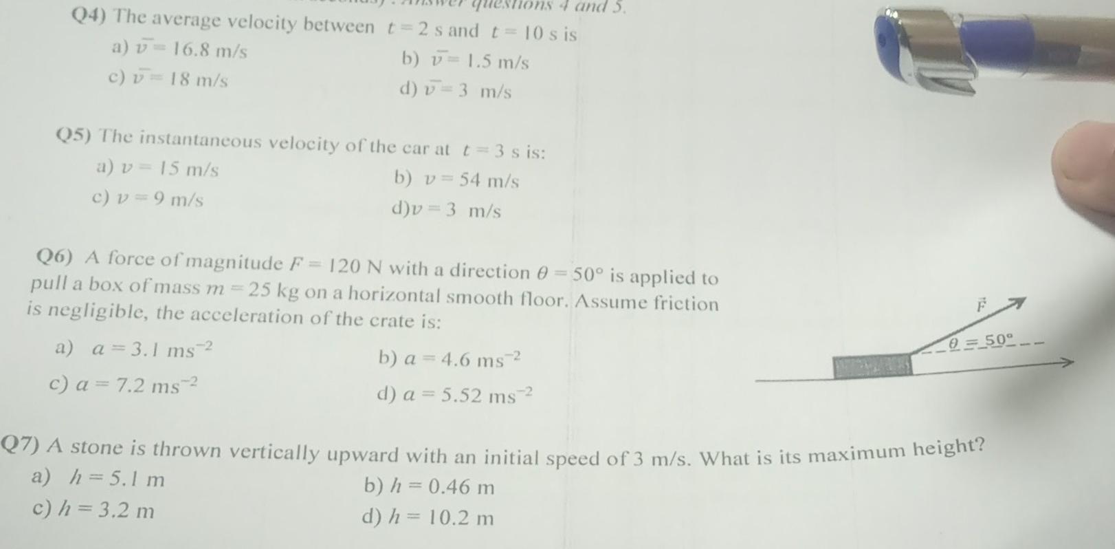 Solved Q4) The average velocity between t=2 s and t=10 s is | Chegg.com