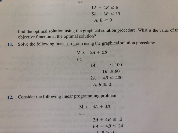 Solved s.t. 1A + 2B = 6 5A + 3B = 15 A, B 2 0 find the | Chegg.com