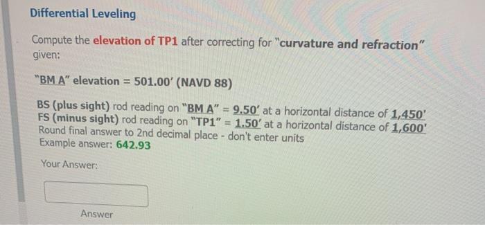 Solved Differential Leveling Compute the elevation of TP1 | Chegg.com