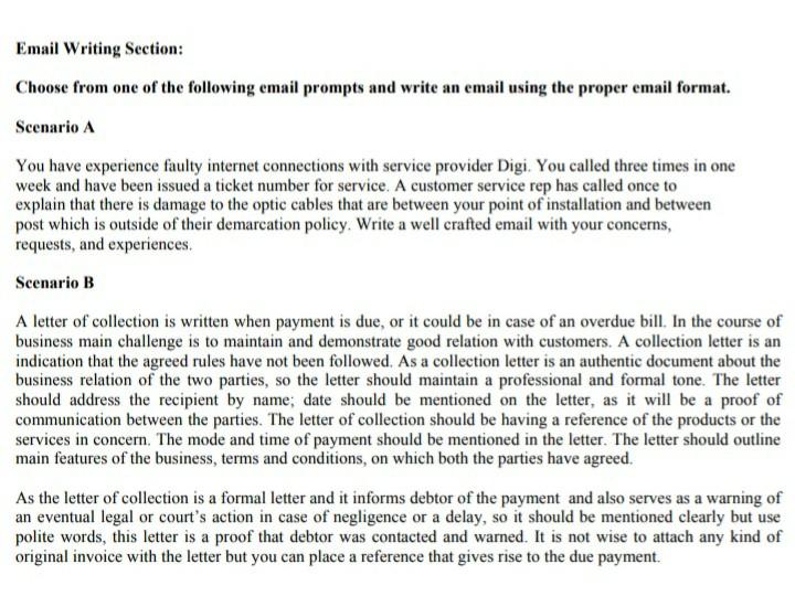 Solved Email Writing Section: Choose from one of the | Chegg.com