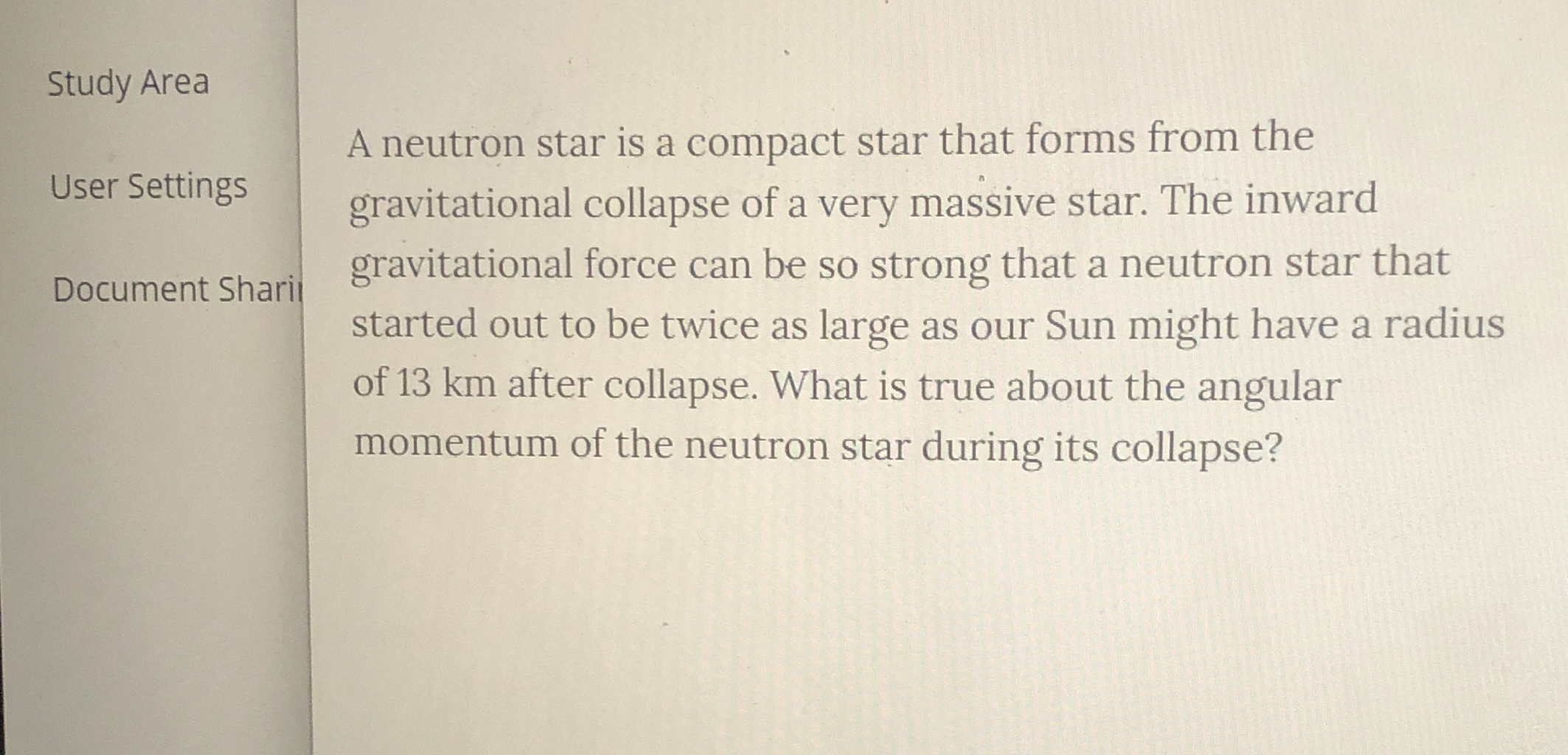 Solved Study AreaUser SettingsDocument SharilA neutron star | Chegg.com