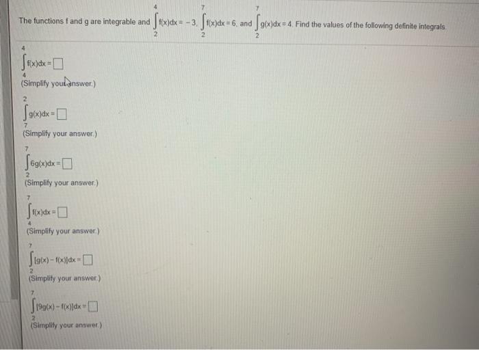 Solved 7 The functions f and g are integrable and ſtay = - | Chegg.com
