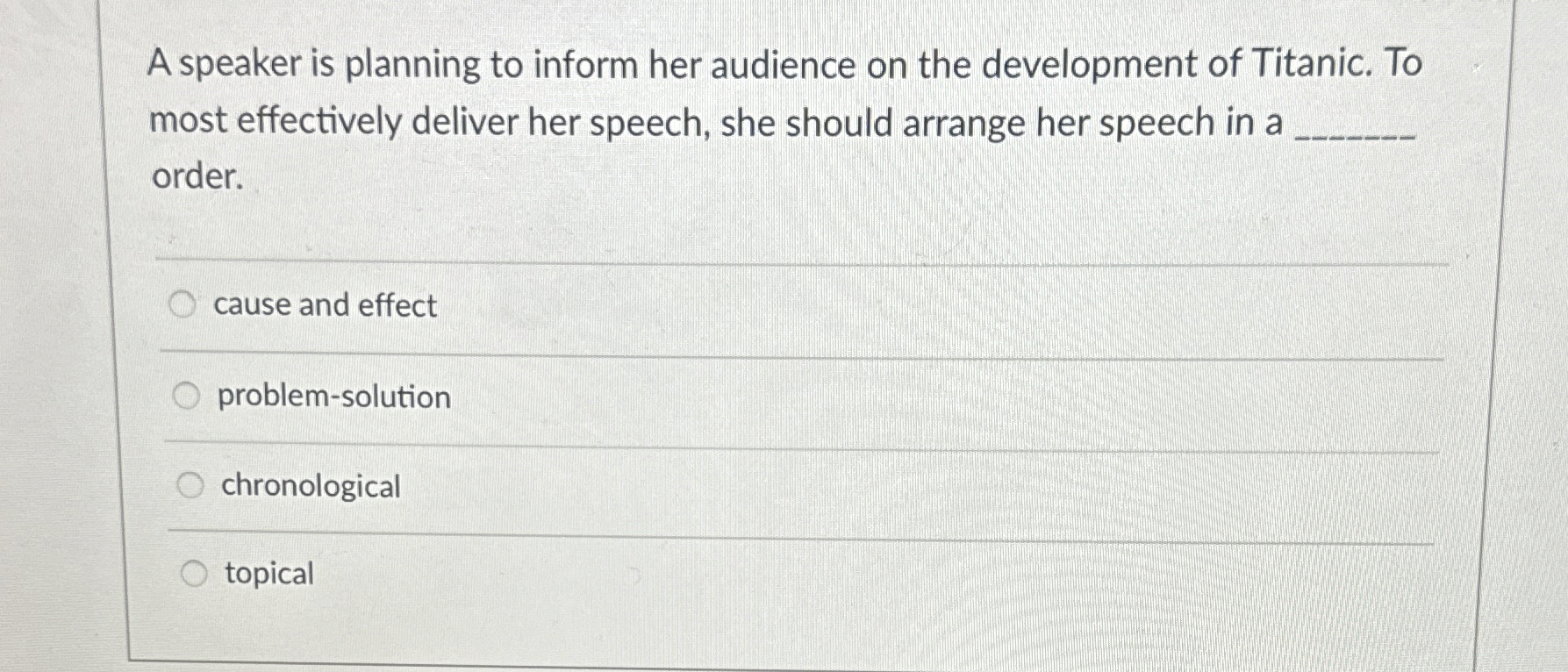 Solved A speaker is planning to inform her audience on the | Chegg.com
