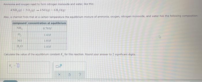Solved Ammonia and oxygen react to form nitrogen monoxide | Chegg.com