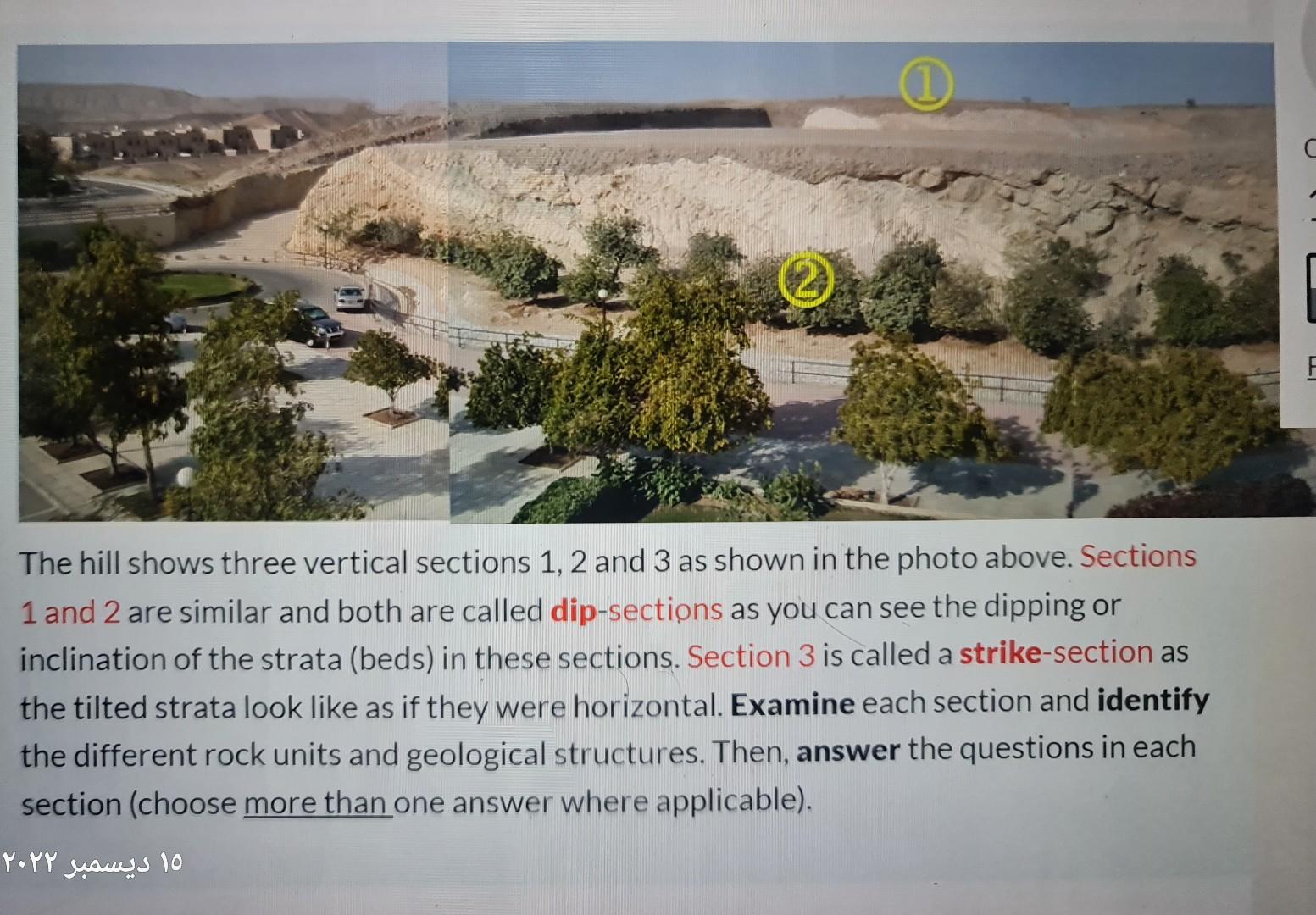 Solved The hill shows three vertical sections 1, 2 and 3 as | Chegg.com