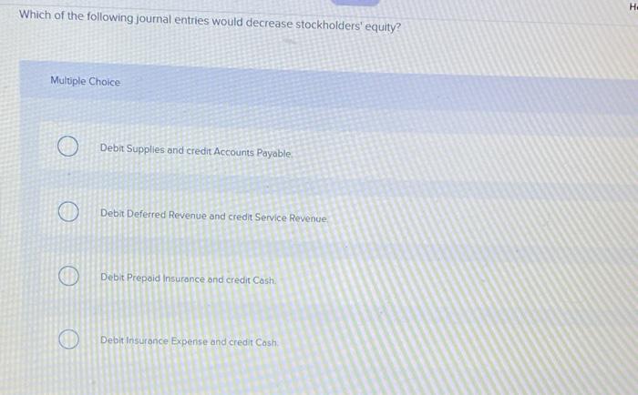 Solved Which of the following journal entries would decrease | Chegg.com