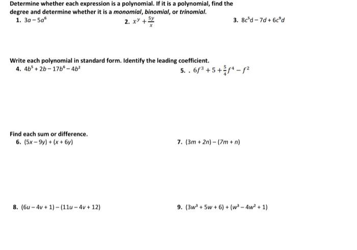Solved Determine whether each expression is a polynomial. If | Chegg.com