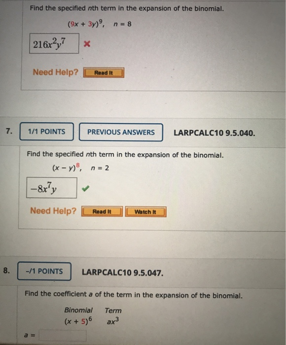 Solved Find the specified nth term in the expansion of the | Chegg.com