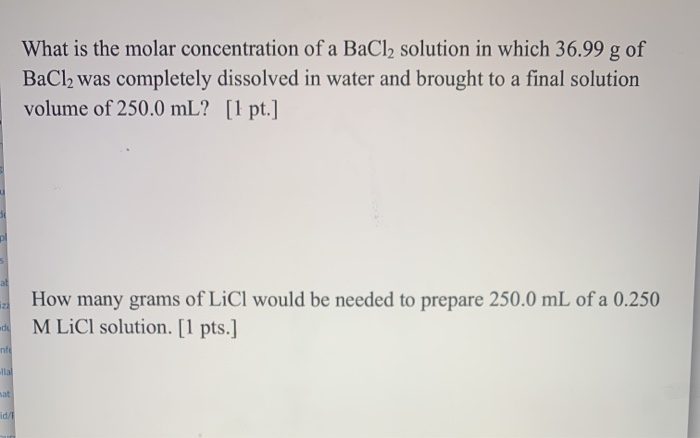 Solved What is the molar concentration of a BaCl2 solution | Chegg.com