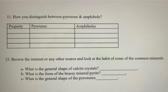 Solved 11. How you distinguish between pyroxene & amphibole? | Chegg.com