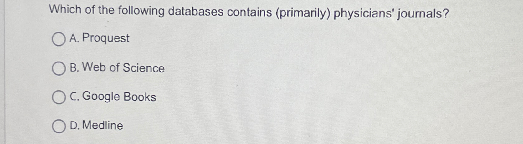 Solved Which of the following databases contains (primarily) | Chegg.com
