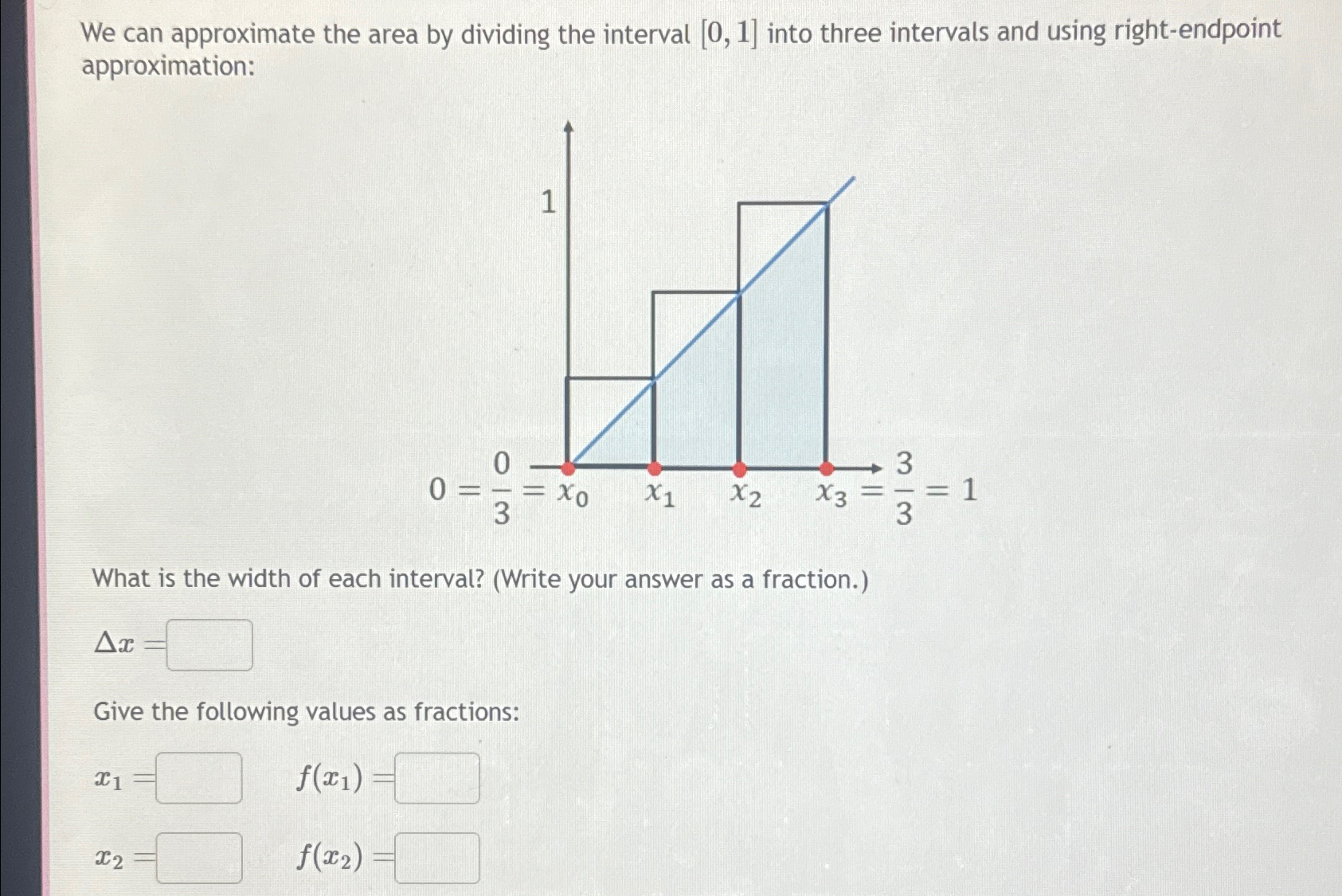 Solved We can approximate the area by dividing the interval | Chegg.com