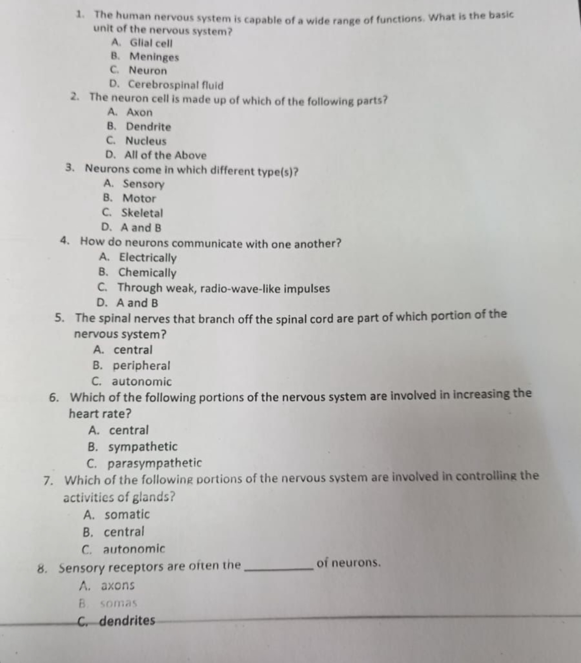 Solved The human nervous system is capable of a wide range | Chegg.com