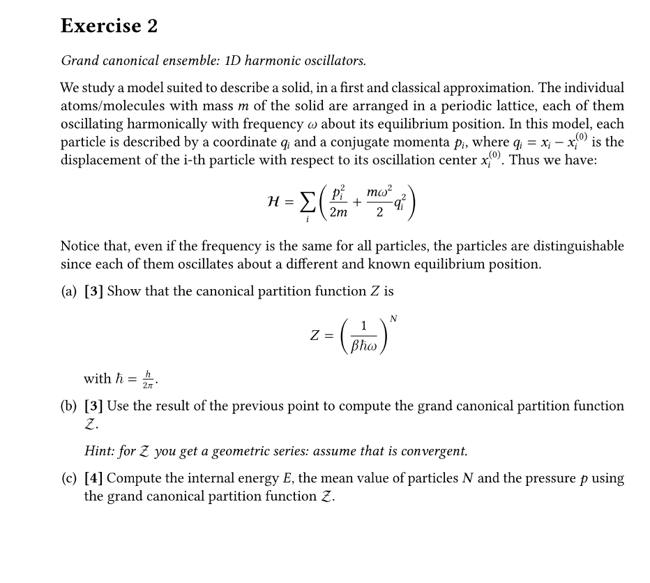 Solved Exercise 2Grand canonical ensemble: 1 ﻿D harmonic | Chegg.com