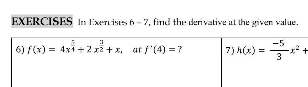 Solved EXERCISES In Exercises 6-7, ﻿find the derivative at | Chegg.com