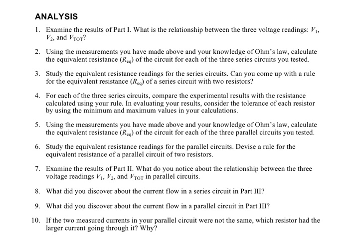 Solved ANALYSIS 1. Examine the results of Part I. What is | Chegg.com