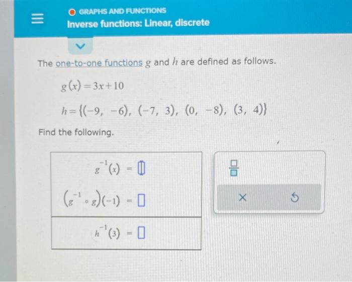 Solved The one-to-one functions g and h are defined as | Chegg.com
