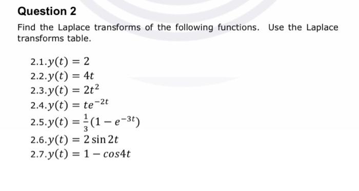 Solved Find the Laplace transforms of the following | Chegg.com