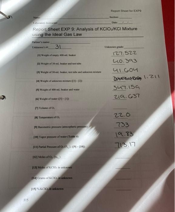Solved Name Date Report Sheet For Expo Section Laboratory