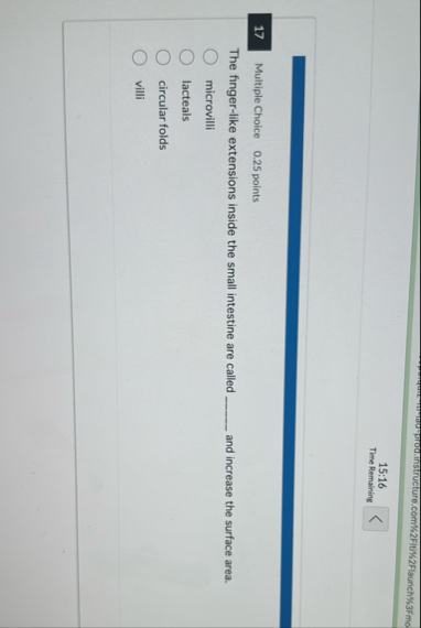 Solved 15:16Time RemainingMultiple Choice 0.25 ﻿pointsThe | Chegg.com