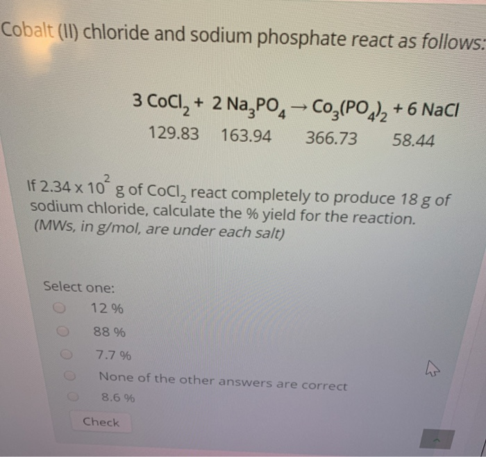 Solved Cobalt (II) chloride and sodium phosphate react as | Chegg.com