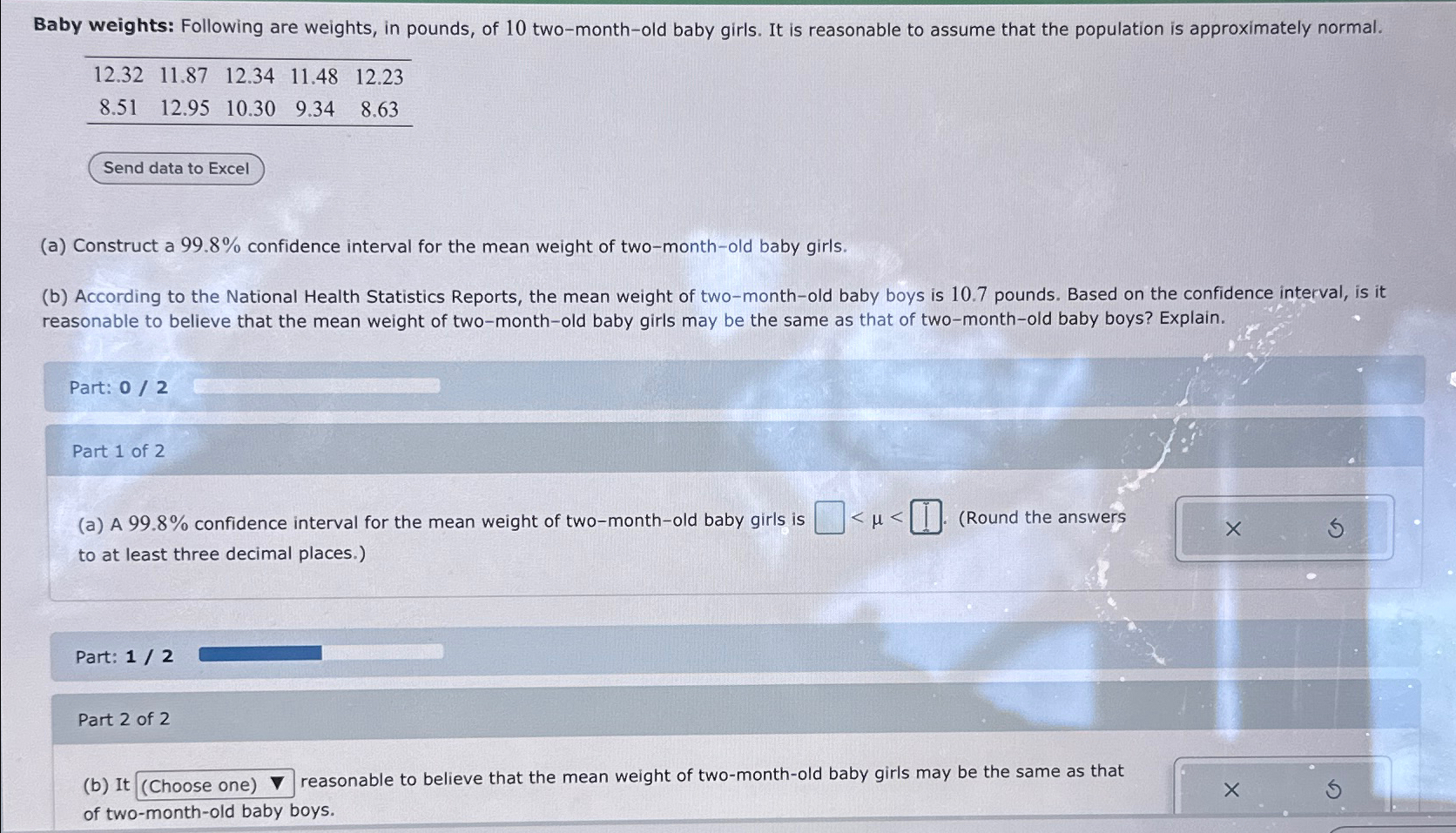 Solved Baby weights: Following are weights, in pounds, of 10 | Chegg.com