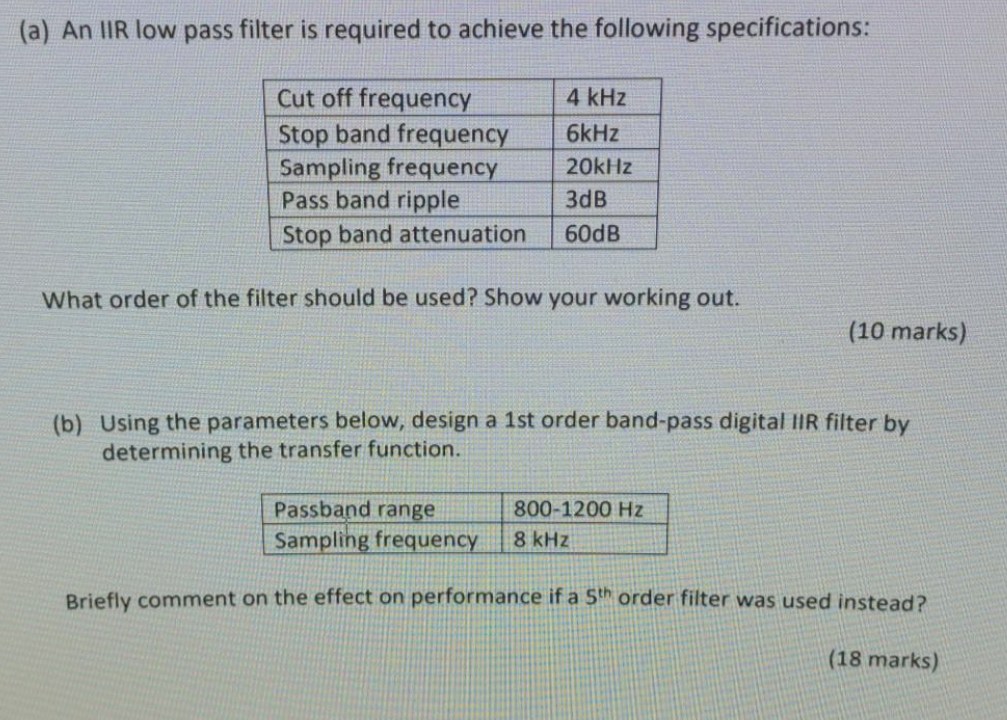 Solved (a) An IIR low pass filter is required to achieve the | Chegg.com