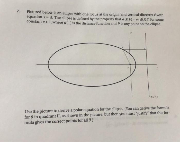 Solved 7. Pictured below is an ellipse with one focus at the | Chegg.com