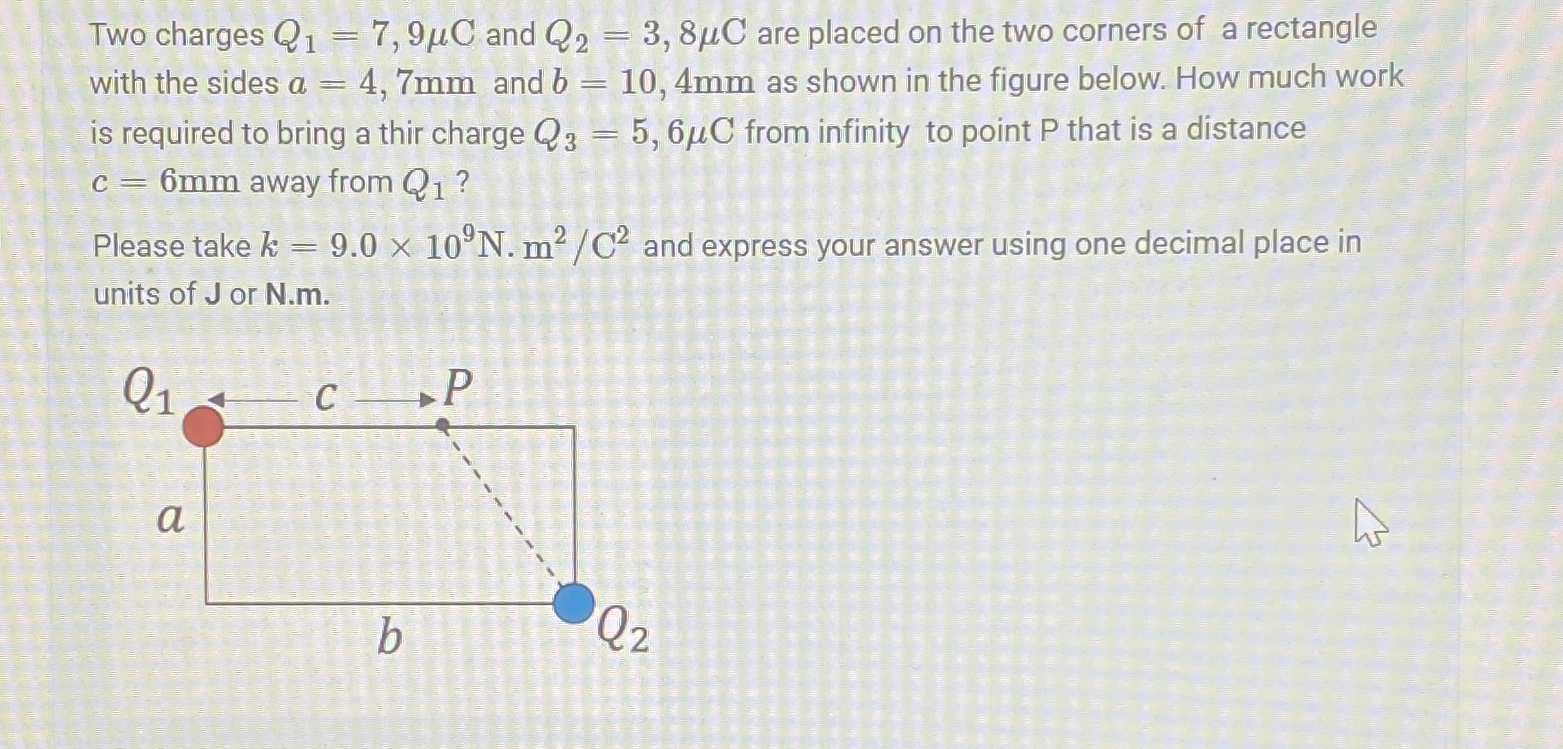 Solved Two charges Q1=7,9μC ﻿and Q2=3,8μC ﻿are placed on the | Chegg.com