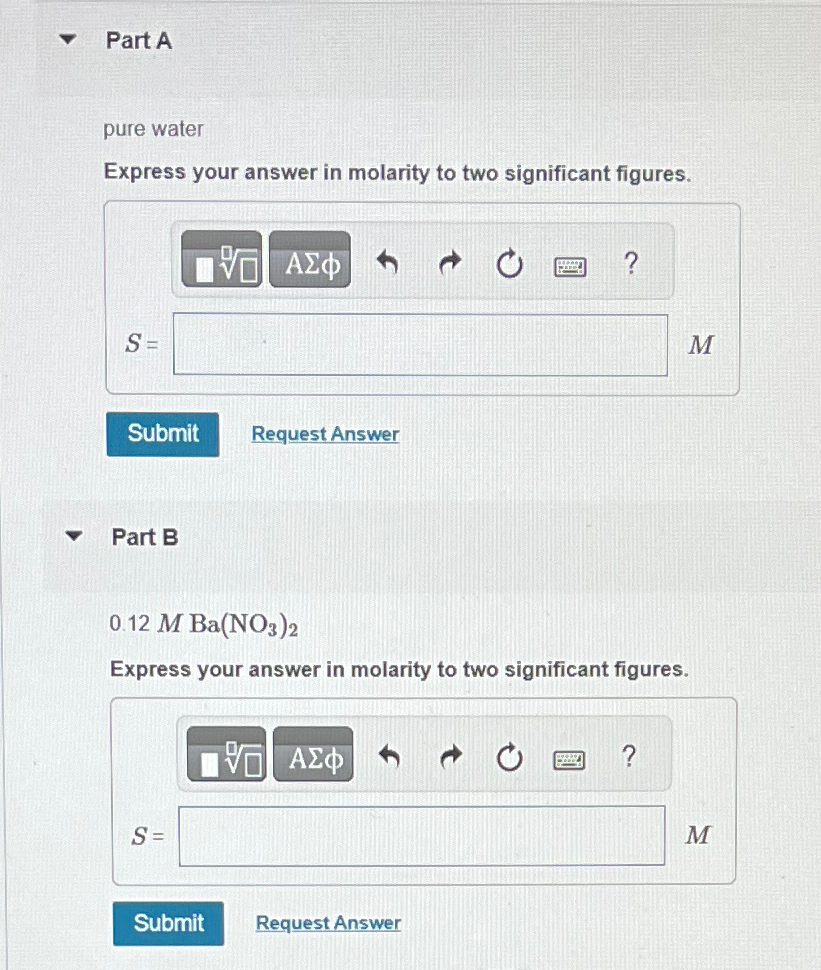Solved Part Apure waterExpress your answer in molarity to | Chegg.com