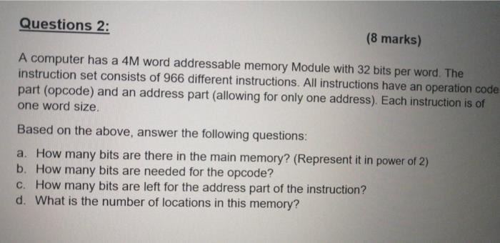Solved A computer has a 4M word addressable memory Module | Chegg.com
