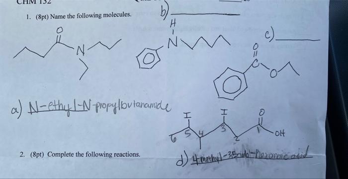 Solved 1. (8pt) Name the following molecules. | Chegg.com