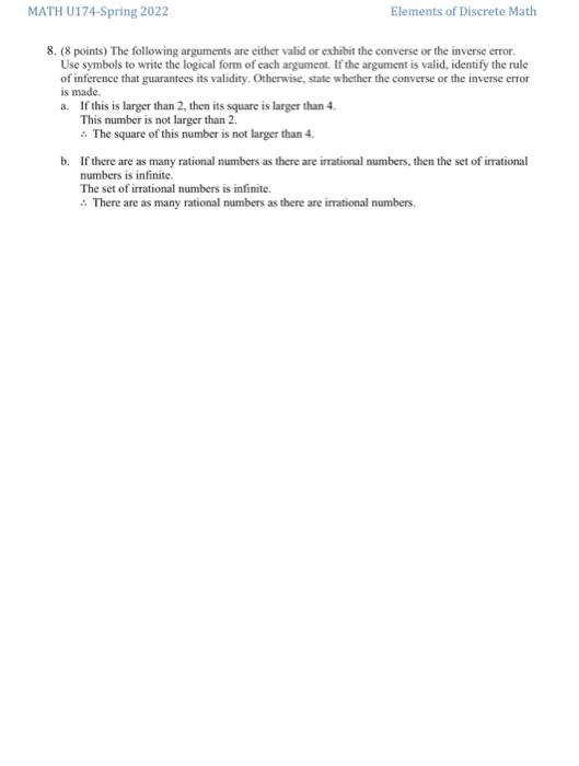 Solved MATH U174-Spring 2022 Elements of Discrete Math 8. (8 | Chegg.com