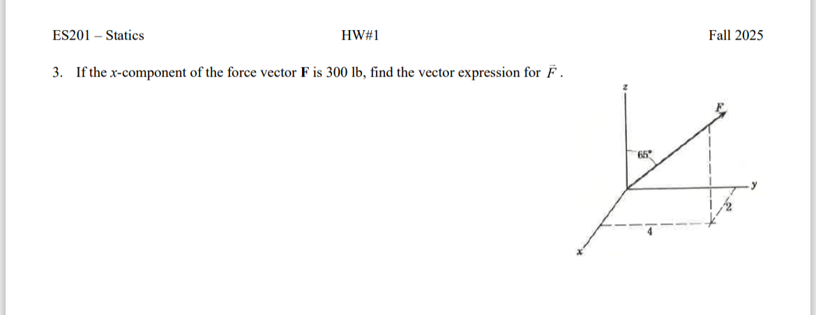 Solved ES201 - ﻿StaticsHW#1Fall 20253. ﻿If the x-component | Chegg.com