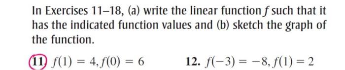 Solved In Exercises 11−18, (a) write the linear function f | Chegg.com