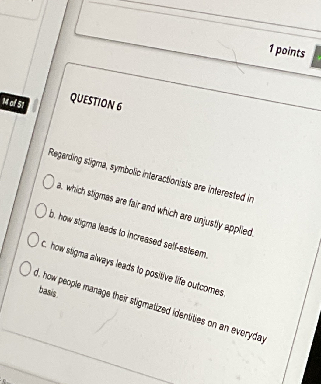 Solved 1 ﻿points40159QUESTION 6Regarding stigma, symbolic | Chegg.com