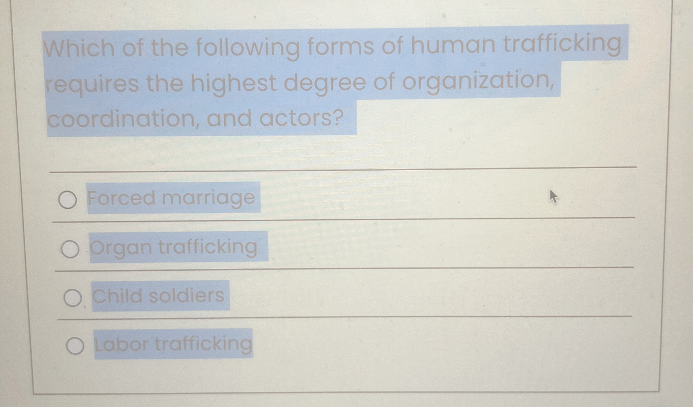 Solved Which of the following forms of human trafficking | Chegg.com