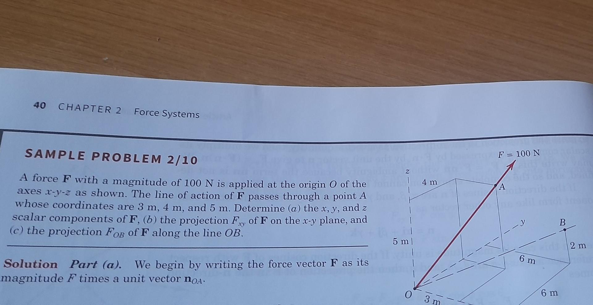 Solved 40 CHAPTER 2 Force Systems SAMPLE PROBLEM 2/10 F = | Chegg.com