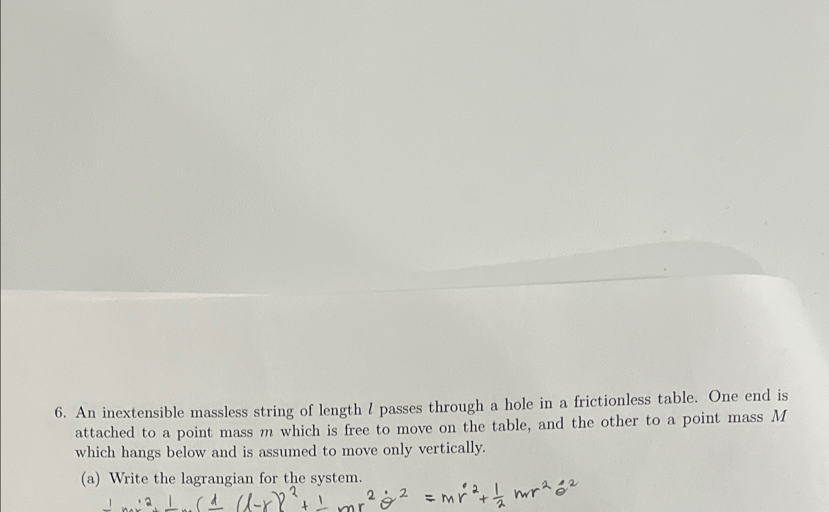 Solved An inextensible massless string of length l ﻿passes | Chegg.com