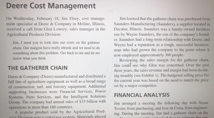 Solved case study: Deere cost managementques: 1. what is the | Chegg.com