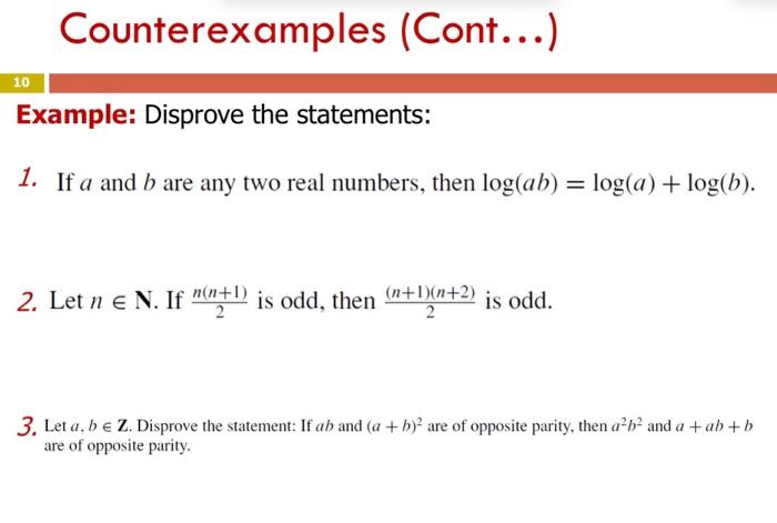 Solved Counterexamples (Cont...) Example: Disprove the | Chegg.com