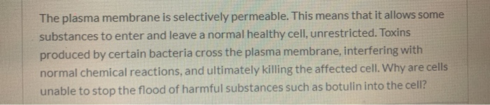 Solved The plasma membrane is selectively permeable. This | Chegg.com
