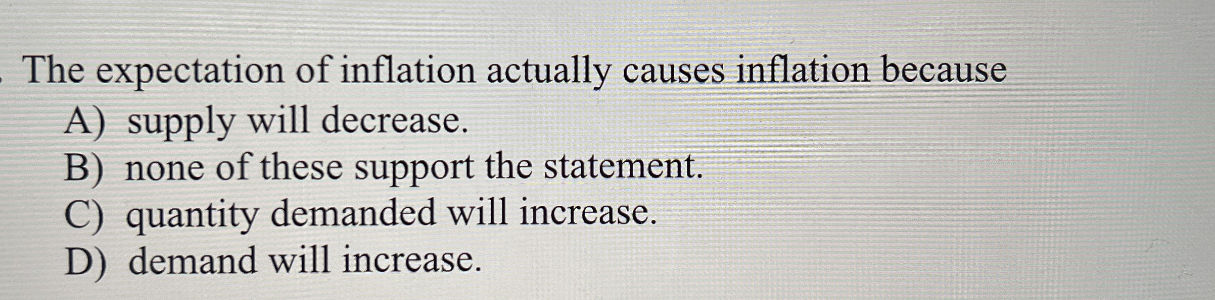 Solved The expectation of inflation actually causes | Chegg.com